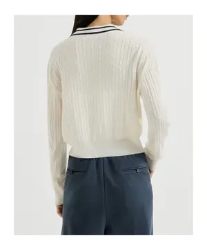 Brunello Cucinelli Cashmere Cable Knit Polo Cardigan - Milk