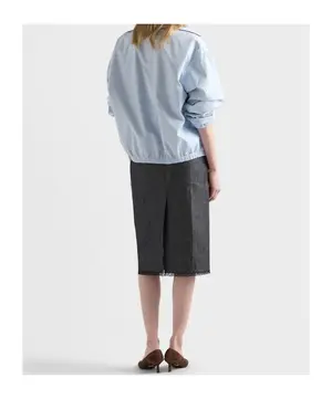 Prada Chambray Midi Skirt With Elasticated Waistband - Grey