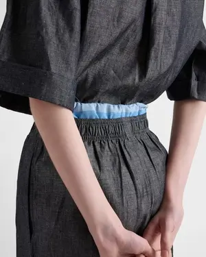 Prada Chambray Midi Skirt With Elasticated Waistband - Grey