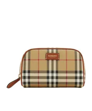 Burberry Checked Logo Patch Zipped Clutch Bag - Beige