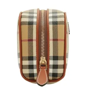 Burberry Checked Logo Patch Zipped Clutch Bag