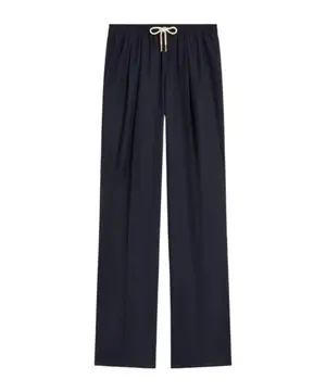 Celine Drawstring Trousers In Cashmere Flannel - Navy
