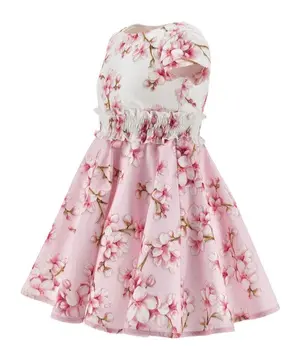 Monnalisa Peach Blossom Floral Print Dress