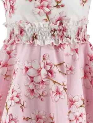 Monnalisa Peach Blossom Floral Print Dress