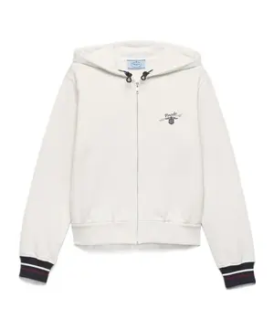 Prada Cotton Fleece Zipper Hoodie - White