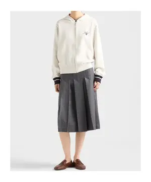 Prada Cotton Fleece Zipper Hoodie With Striped Cuffs