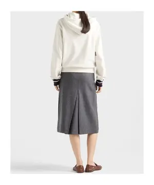 Prada Cotton Fleece Zipper Hoodie With Striped Cuffs