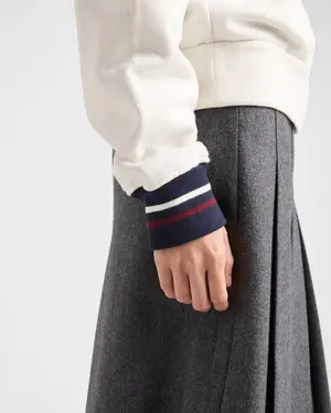 Prada Cotton Fleece Zipper Hoodie With Striped Cuffs