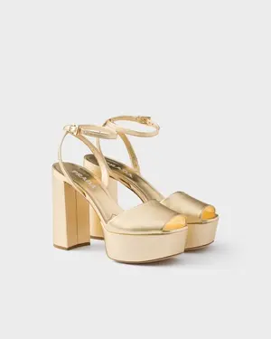 Prada Mordoré Nappa Leather Platform Sandals - Platinum