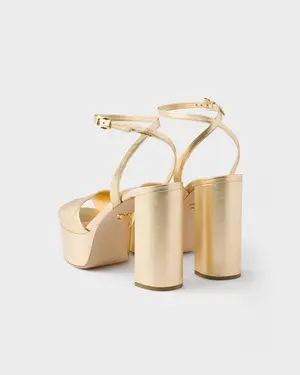 Prada Mordoré Nappa Leather Platform Sandals - Platinum