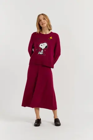 Chinti & Parker Wool-cashmere Snoopy Embroidered Sweater - Cherry