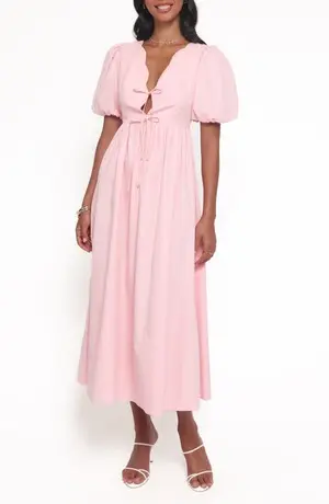 PETAL & PUP Karla Puff Sleeve Midi Dress - Pink