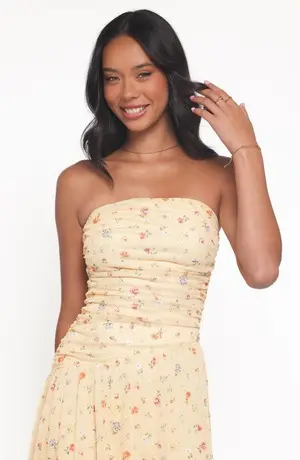 PETAL & PUP Calypso Floral Strapless Maxi Dress - Yellow Meadow