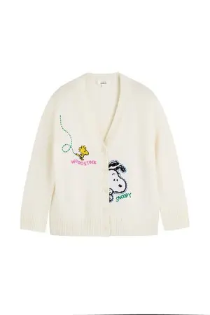 Chinti & Parker Wool-cashmere Snoopy Embroidered Cardigan - Cream
