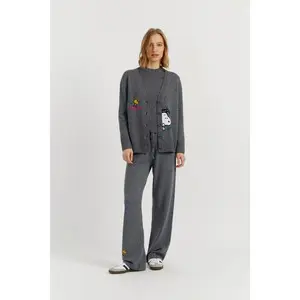Chinti & Parker Wool-cashmere Snoopy Embroidered Cardigan Grey