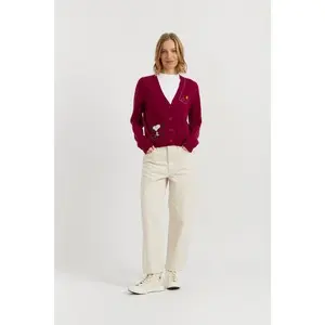 Chinti & Parker Wool-cashmere Snoopy Pocket Cardigan - Cherry