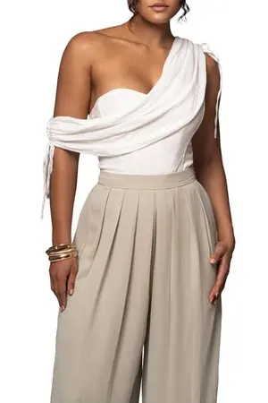 JLUXLABEL One-shoulder Draped Corset Top - Off-white