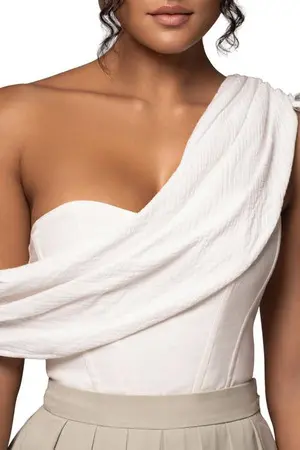 JLUXLABEL One-shoulder Draped Corset Top - Off-white
