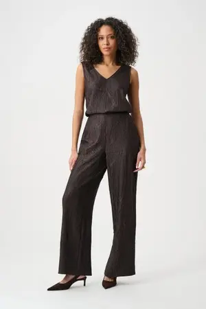 Joseph Ribkoff Pleated Satin Flared V-neck Top
