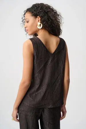 Joseph Ribkoff Pleated Satin Flared V-neck Top
