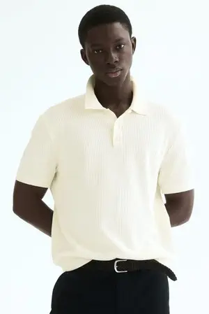H&M Regular-fit Knit Polo Shirt - Cream