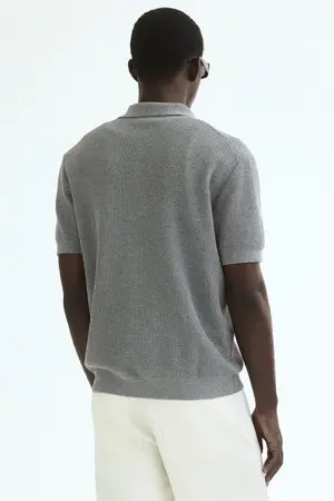 H&M Regular-fit Knit Polo Shirt - Gray Melange