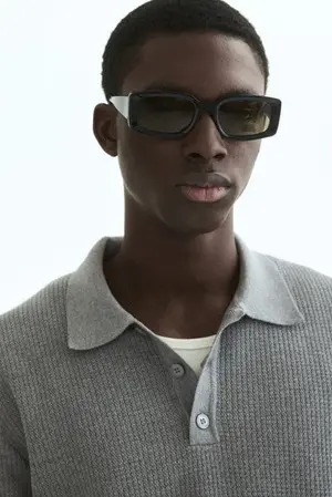 H&M Regular-fit Knit Polo Shirt - Gray Melange