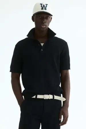 H&M Regular-fit Knit Polo Shirt - Navy Blue