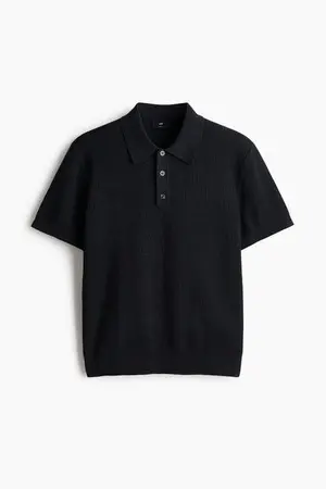 H&M Regular-fit Knit Polo Shirt - Navy Blue