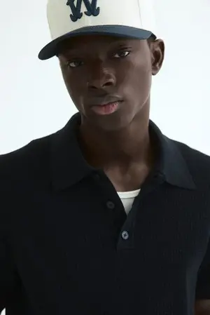 H&M Regular-fit Knit Polo Shirt - Navy Blue