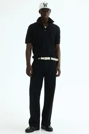 H&M Regular-fit Knit Polo Shirt - Navy Blue
