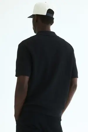 H&M Regular-fit Knit Polo Shirt - Navy Blue