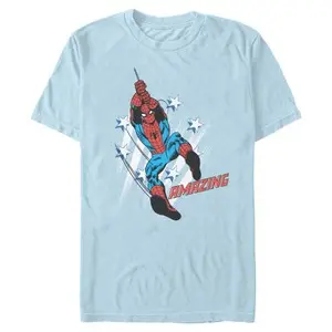 MARVEL: SPIDER-MAN Amazing Stars Pose Short Sleeve Graphic T-shirt - Light Blue