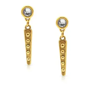 BOWOOD LANE 12k Plated Cz Post Textured Spike Charm Drop Earrings - Gold