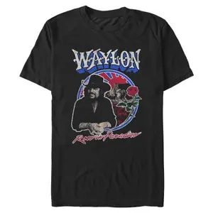 WAYLON JENNINGS Rose In Paradise Short Sleeve Graphic T-shirt - Black