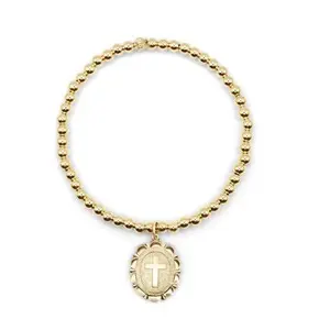 BOWOOD LANE 14k Filled Beaded Cross Medallion Bracelet