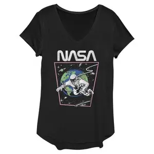 NASA Distressed Astronaut In Space Graphic T-shirt - Black