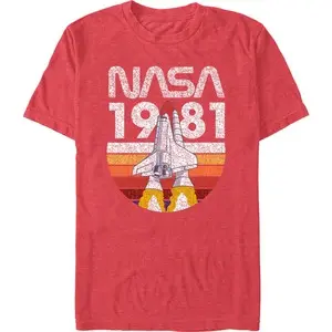 NASA Distressed Logo Sunset Graphic T-shirt - Red Heather