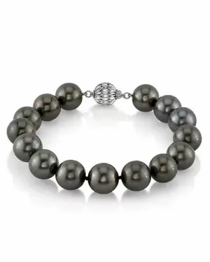 The Pearl Source 10-11mm Tahitian South Sea Pearl Bracelet In Aaaa Quality - White Gold Clasp