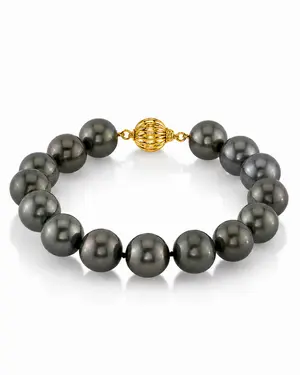 The Pearl Source 10-11mm Tahitian South Sea Pearl Braceletpremier Aaaa Quality - Yellow Gold Clasp