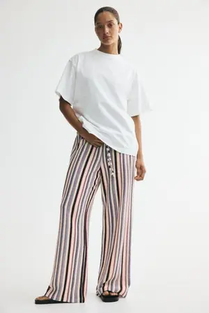 H&m Knit Drawstring Pants - Cream/striped