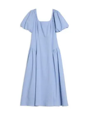 ALBARAY Seersucker Square Neck Tiered Midi Dress