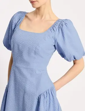 ALBARAY Seersucker Square Neck Tiered Midi Dress