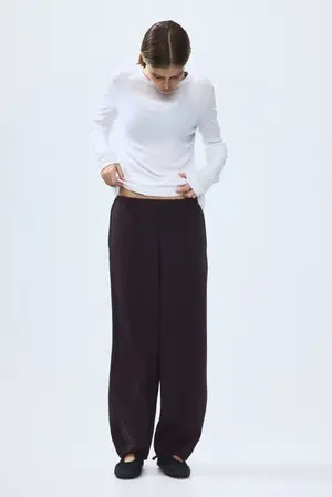 H&M Viscose-blend Barrel-leg Pants - Dark Brown