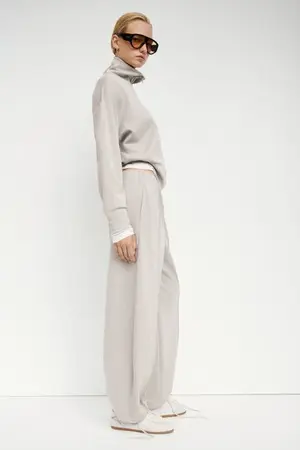 H&m Viscose-blend Barrel-leg Pants - Light Beige