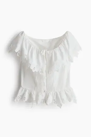 H&m Flounced Eyelet-embroidered Blouse