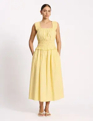 ALBARAY Seersucker Sleeveless Midi Dress - Lemon