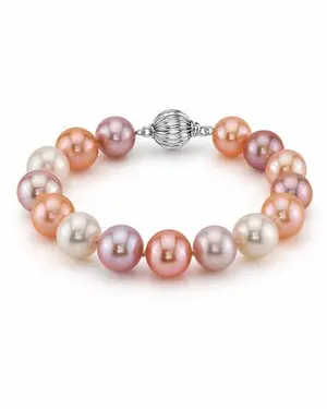 The Pearl Source 9.5-10.5mm Multicolor Freshwater Pearl Bracelet - White Gold Clasp
