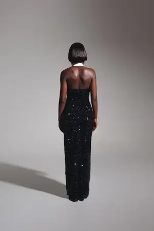 OFUURE Ria Halter Sequin Maxi Dress With Contrast Collar