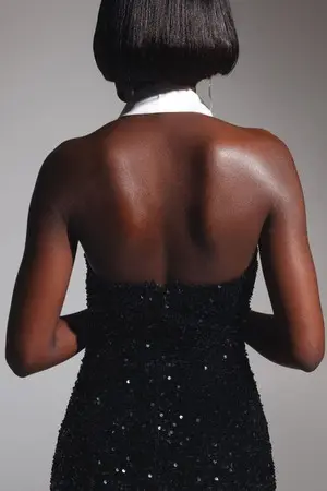 OFUURE Ria Halter Sequin Maxi Dress With Contrast Collar